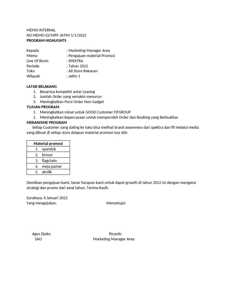 MEMO HADIAH LANGSUNG 2022 | PDF