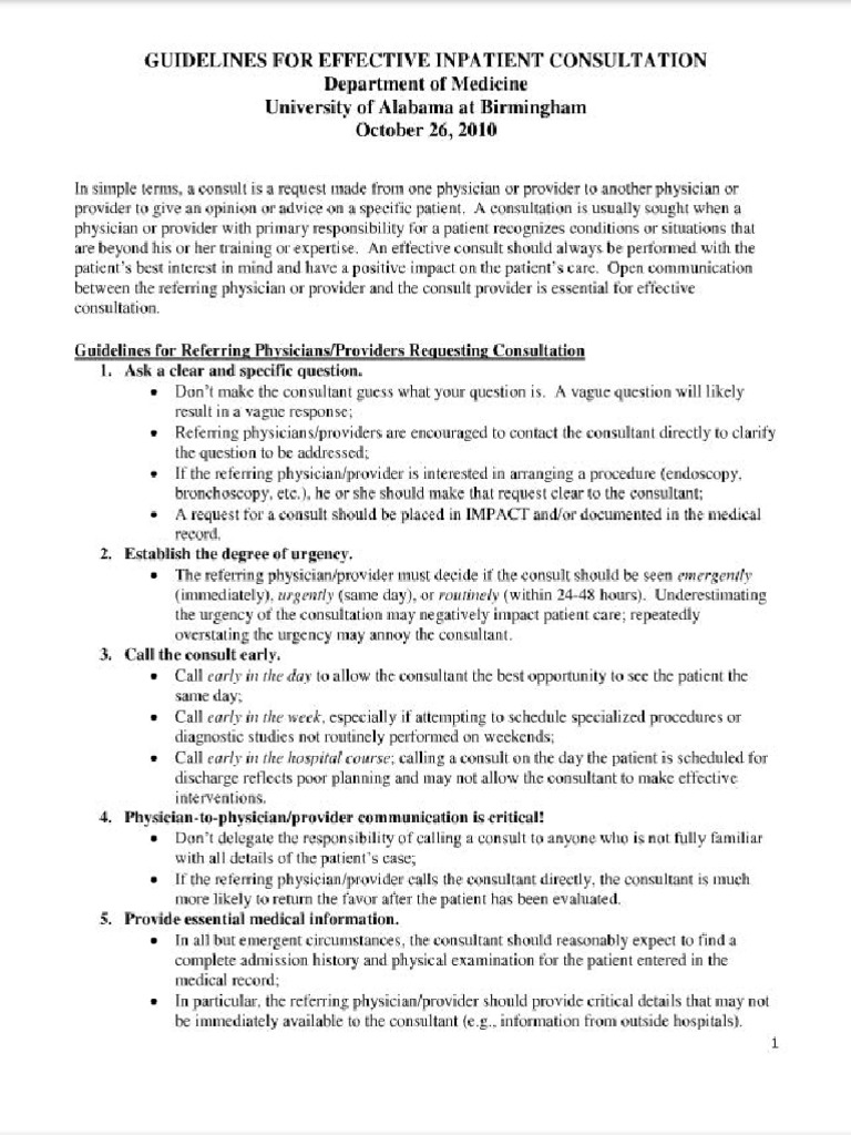 Guidelines For Effective Inpatient Consultation | PDF