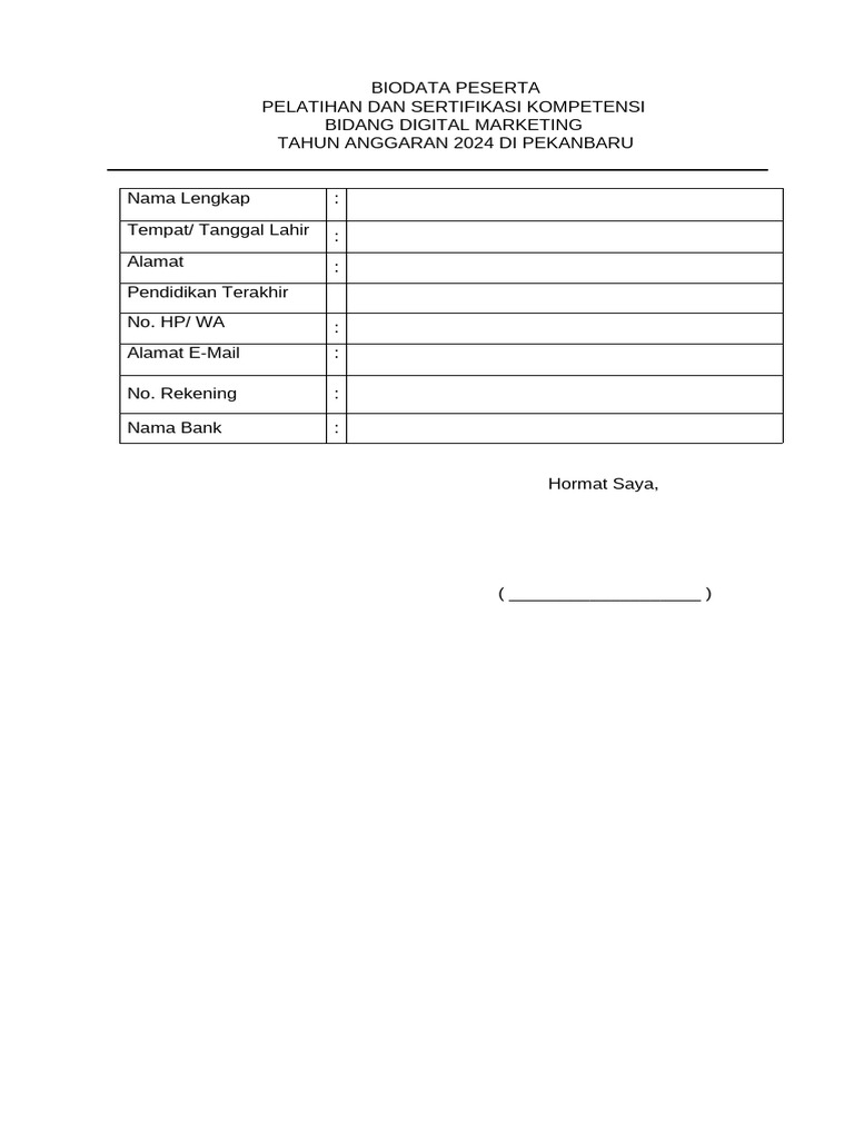 Biodata Peserta Digital Marketing | PDF | Karier & Perkembangan | Bisnis