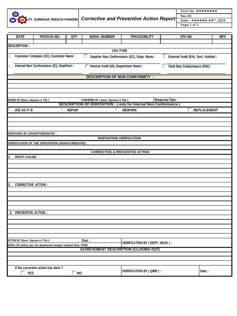 Corrective Action Report Template | PDF