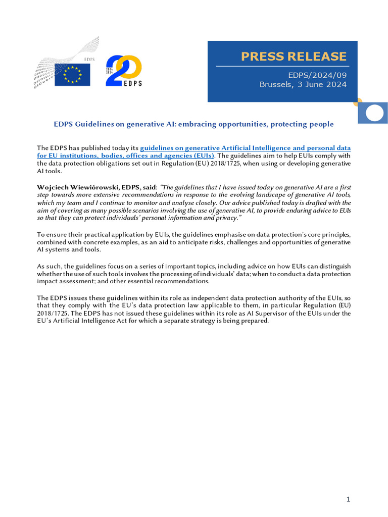 EDPS 2024 09 Generative AI Guidelines - EN | PDF | Artificial Intelligence | Intelligence (AI ...