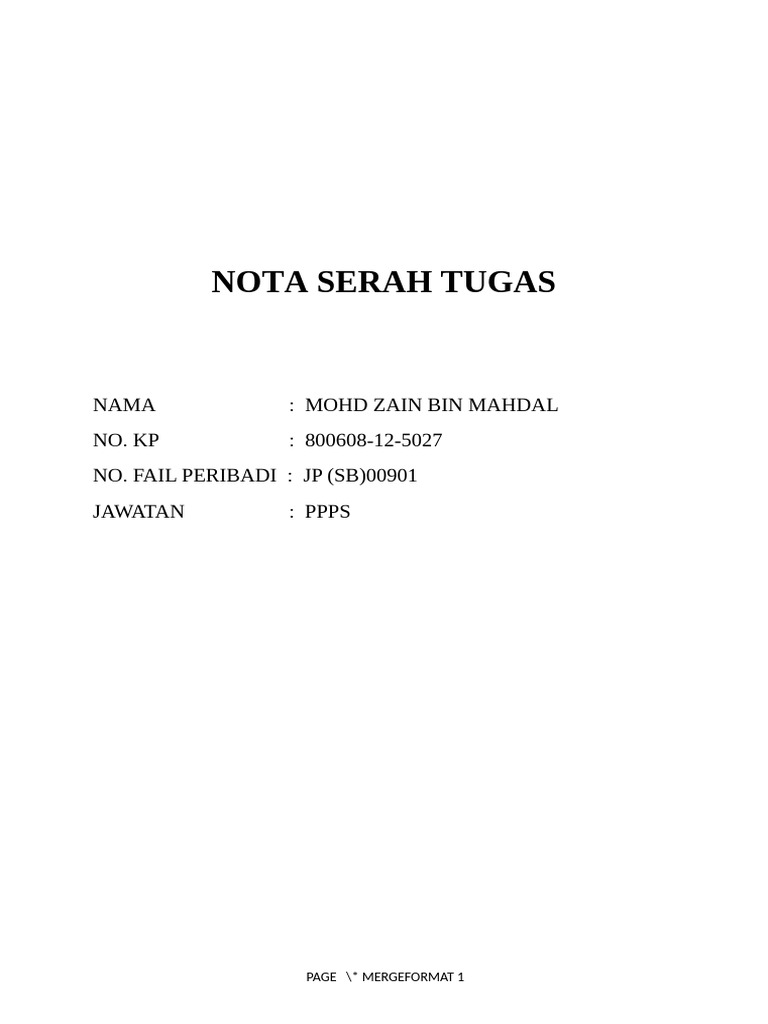 Nota Serah Tugas | PDF