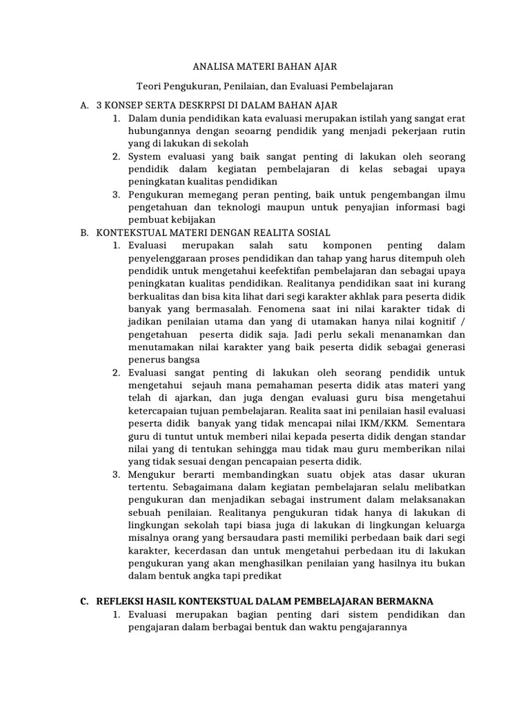 Analisa Materi KB.1 Evaluasi Pembelajaran | PDF