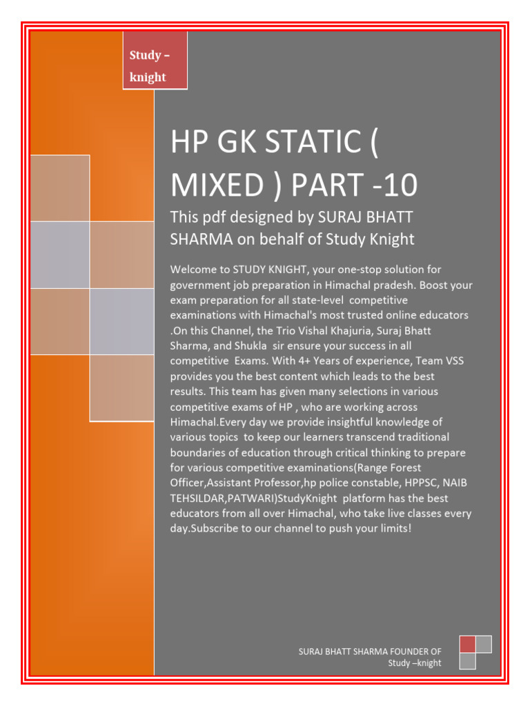 Hp Gk Static Part-10 | PDF