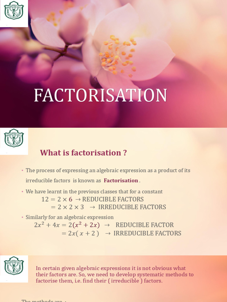 Factorisation of Algebraic Expressions | PDF | Factorization | Algebra