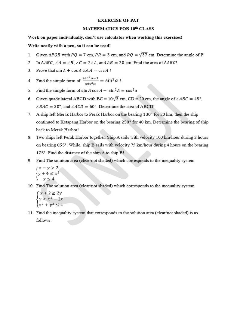 Pat Exercise | PDF | Elementary Mathematics