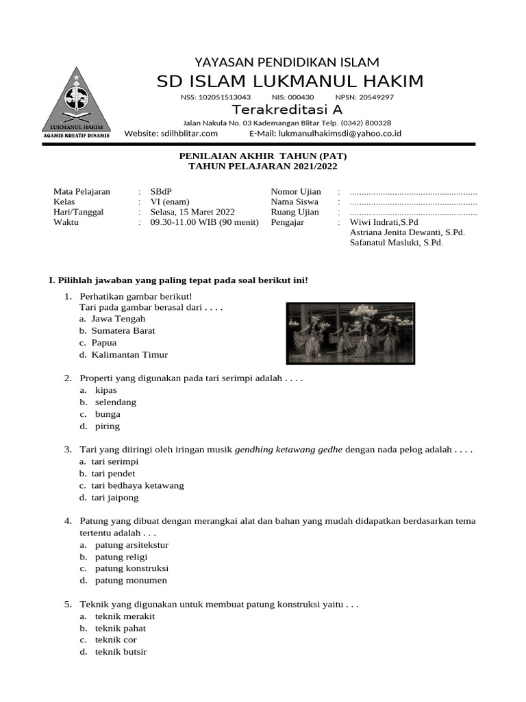 SOAL PAT SBDP 20212022 | PDF