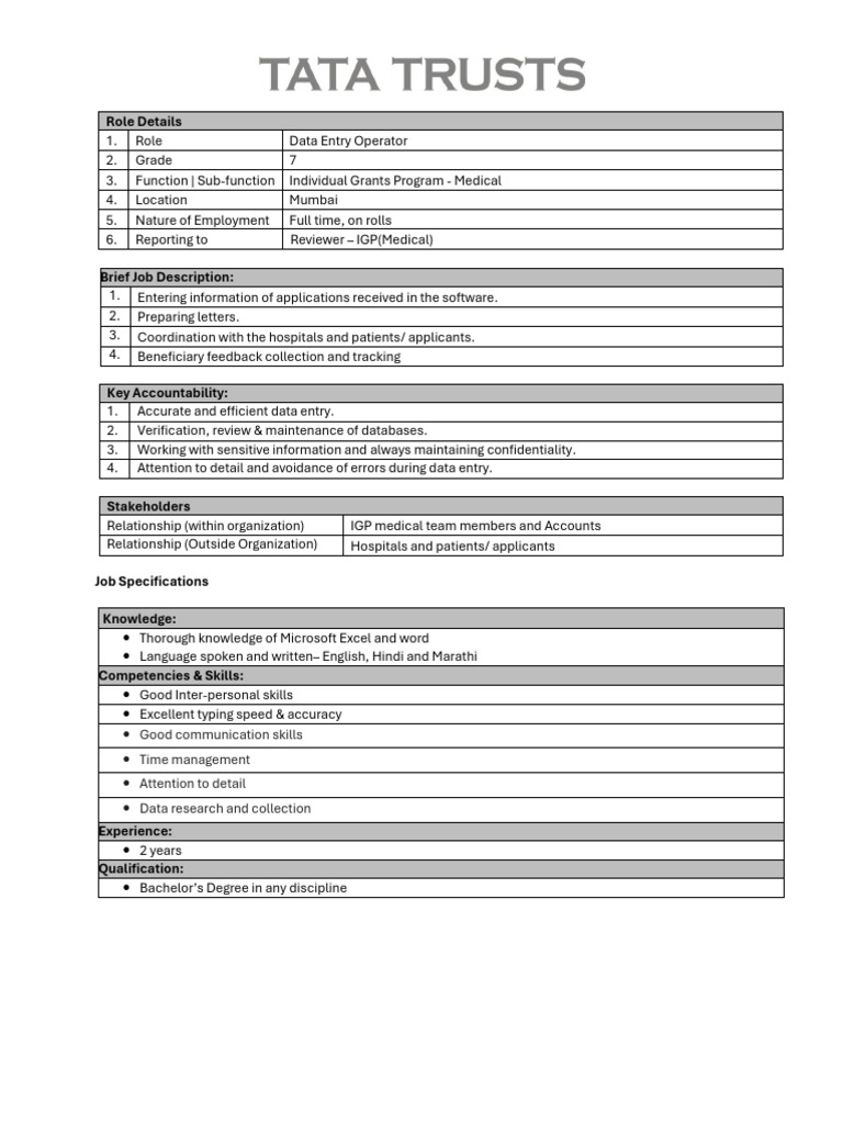 Data Entry Operator | PDF