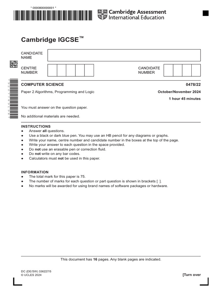 Igcse Oct/nov 2024 0478 | PDF | Algorithms | Computer Science