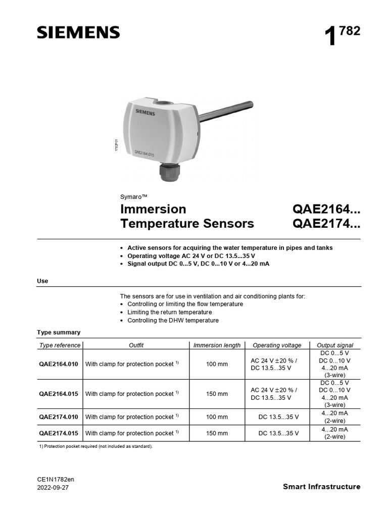 Immersion Temperature Sensors QAE2164.. QAE2174.. - en | PDF | Power ...