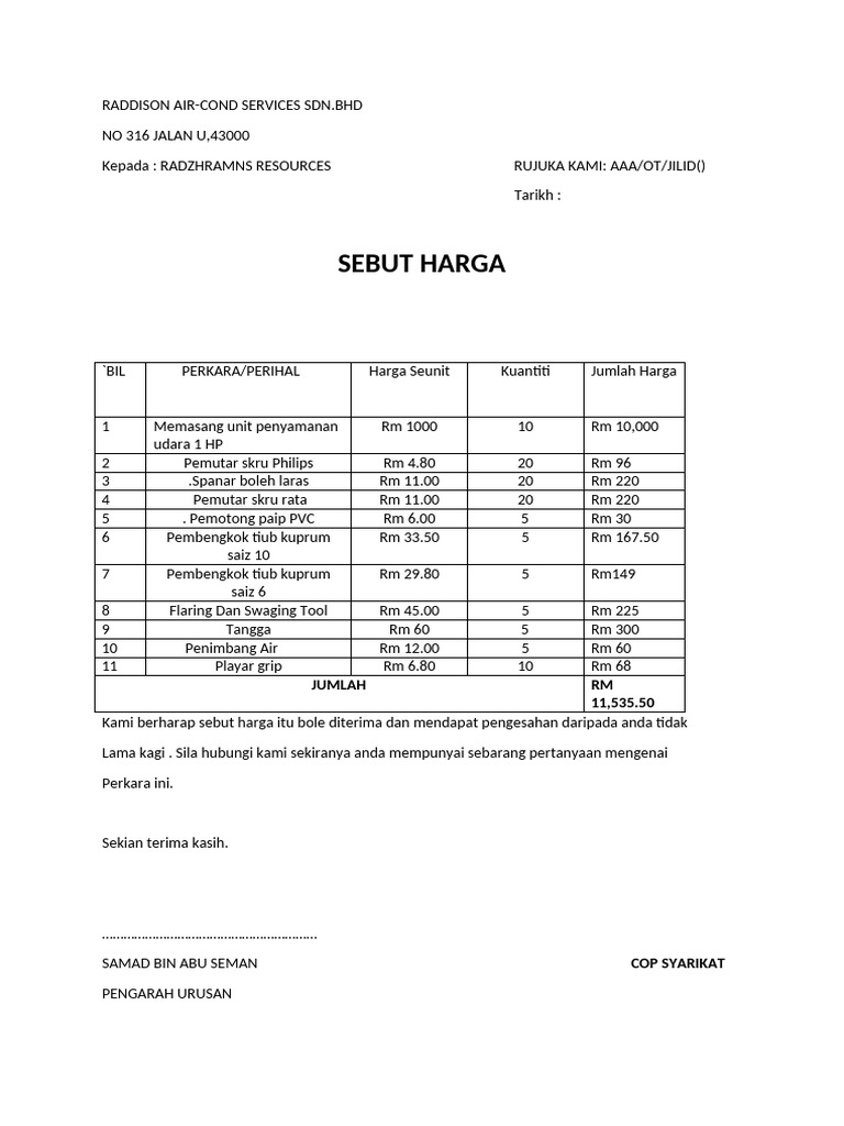 Yum Sebut Harga | PDF