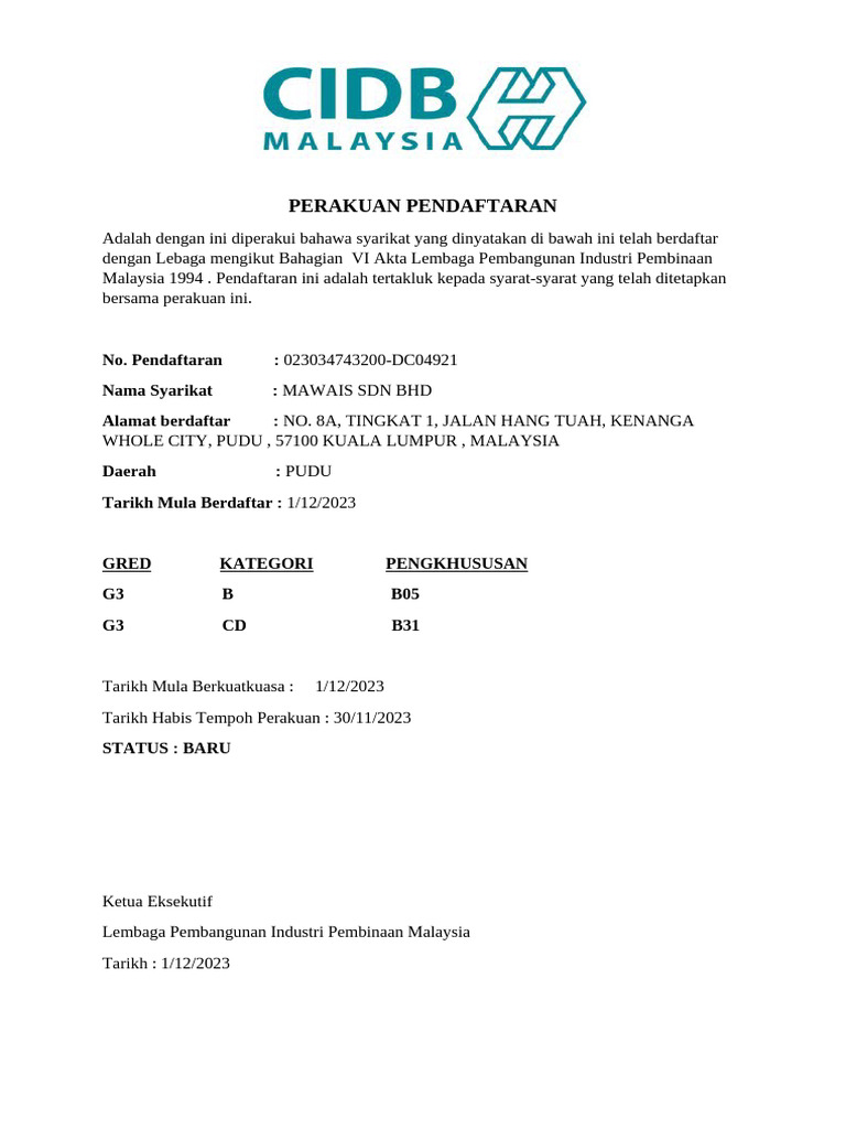 Perakuan Pendaftaran | PDF