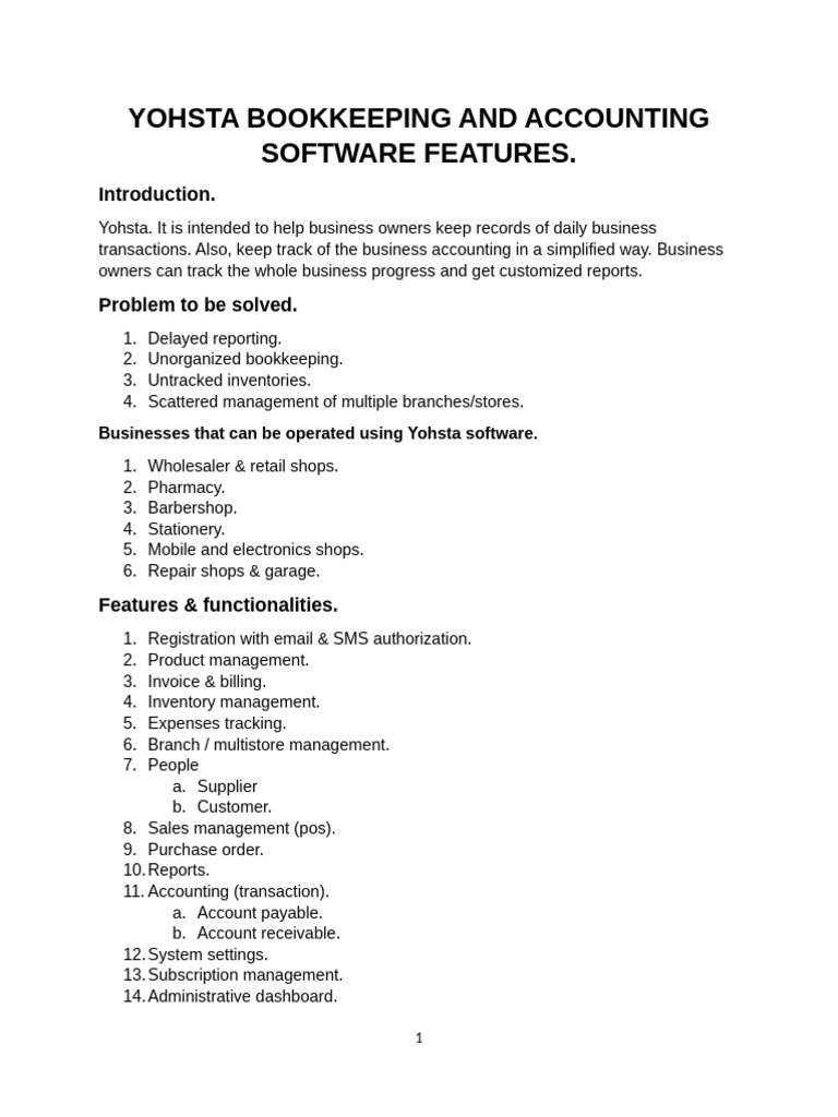 Yohsta Bookkeeping and Accounting Requirements | PDF | Point Of Sale | Business