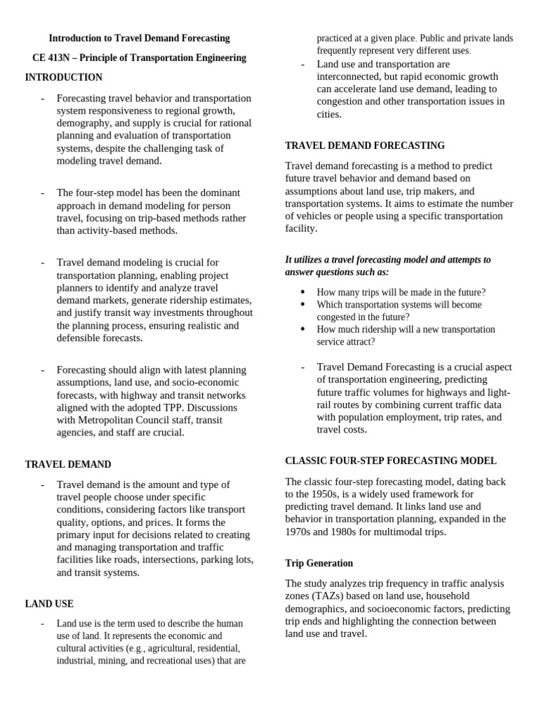 Travel Demand Forecasting Overview | PDF | Transport | Forecasting