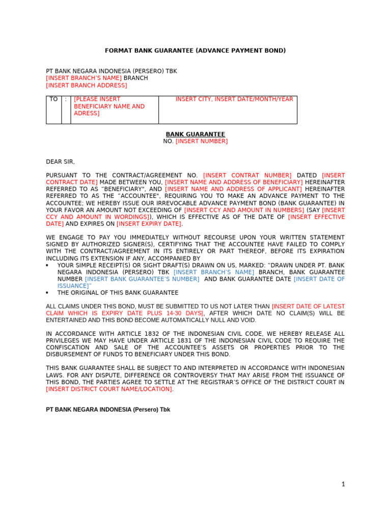 Bni Standard Format - Advance Payment Bond | PDF