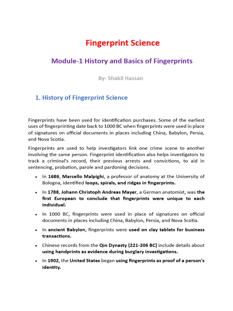 History & Basics of Fingerprints | PDF | Fingerprint