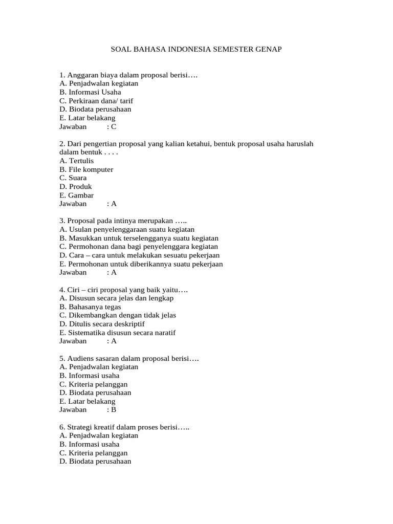 Soal Bahasa Indonesia Semester Genap Kelas Xi 2023 | PDF