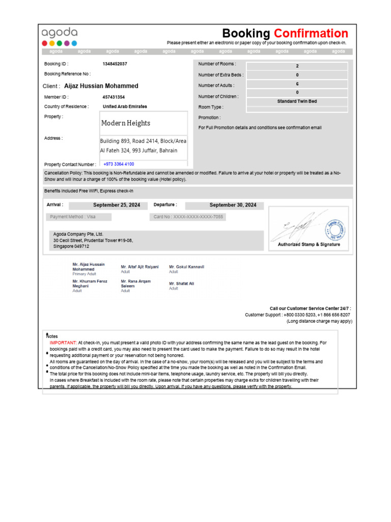 Booking Confirmation for Modern Heights | PDF