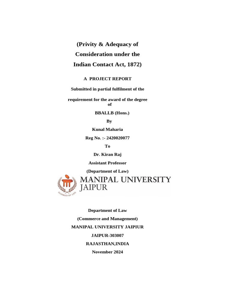 CONTRACTS - PROJECT (1) Kunal-1 | PDF | Consideration | Assignment (Law)