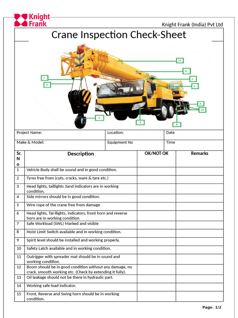 Crance CheekSheet | PDF | Crane (Machine) | Land Vehicles