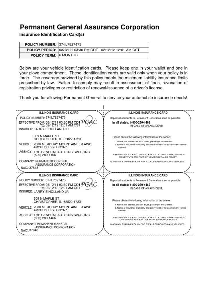New Insurance Cards | PDF | Vehicle Insurance | Insurance