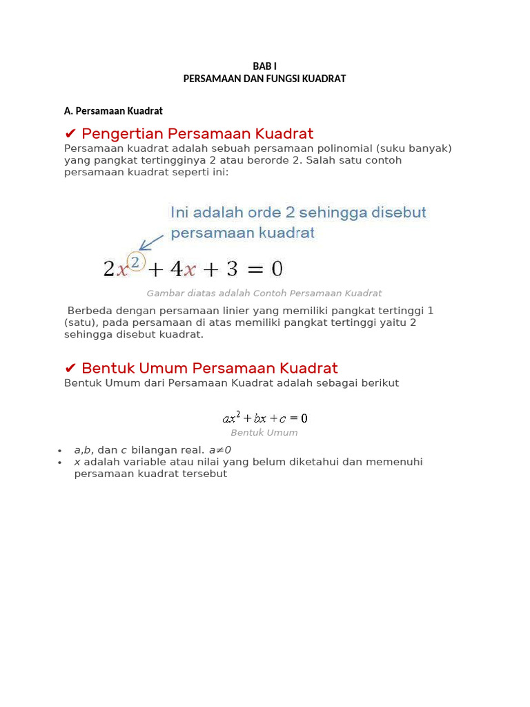Materi Persamaan Kuadrat dan Soal | PDF