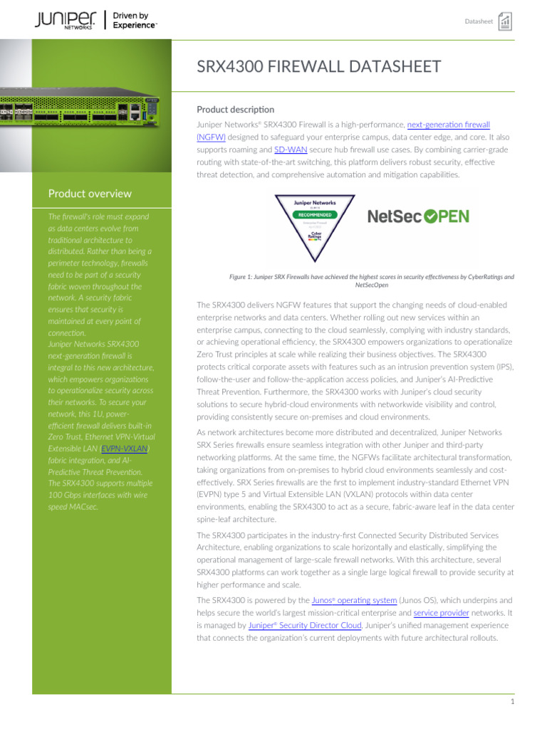srx4300 Firewall Datasheet | PDF | I Pv6 | Virtual Private Network