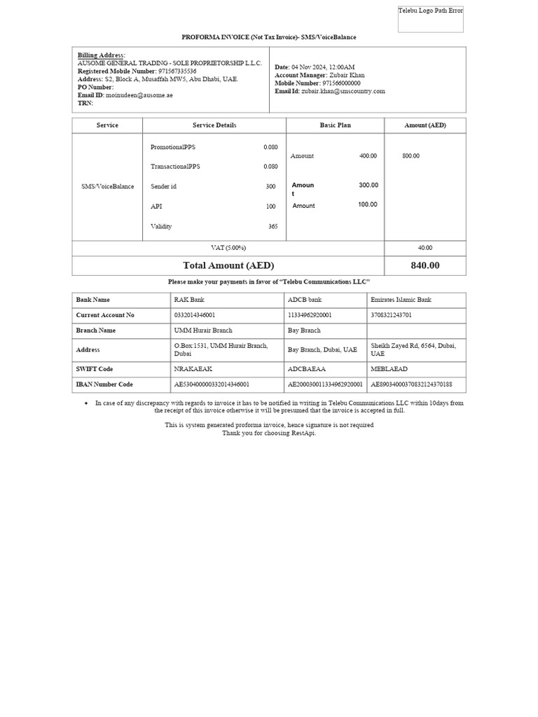 Ausome General TradingLLC - 04th November 2024 - Proforma Invoice ...