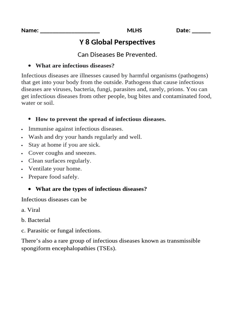 Y 8 Can We Prevent Diseases Global Perspectives | PDF | Infection ...