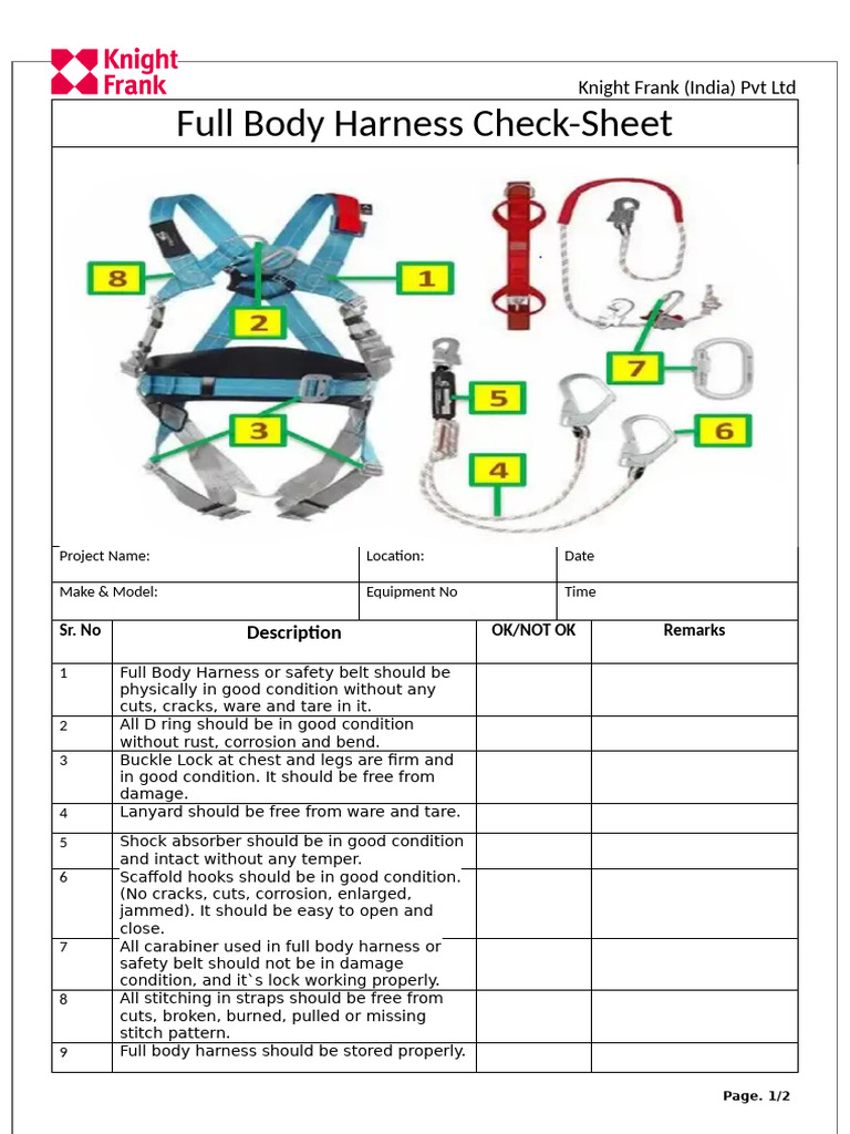 Full Body Harness Inspection Checklist | PDF | Computers | Technology ...