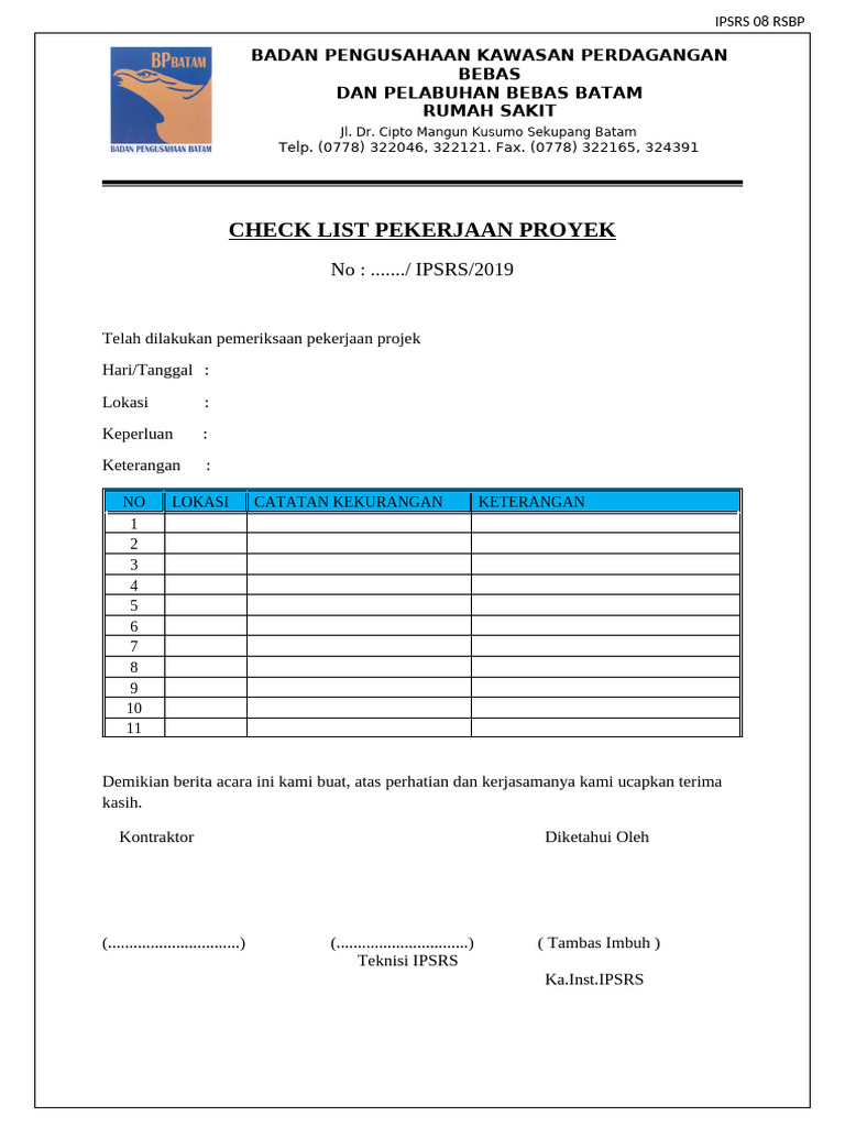 Form Checklist Peralatan Yang Dibutuhkan | PDF