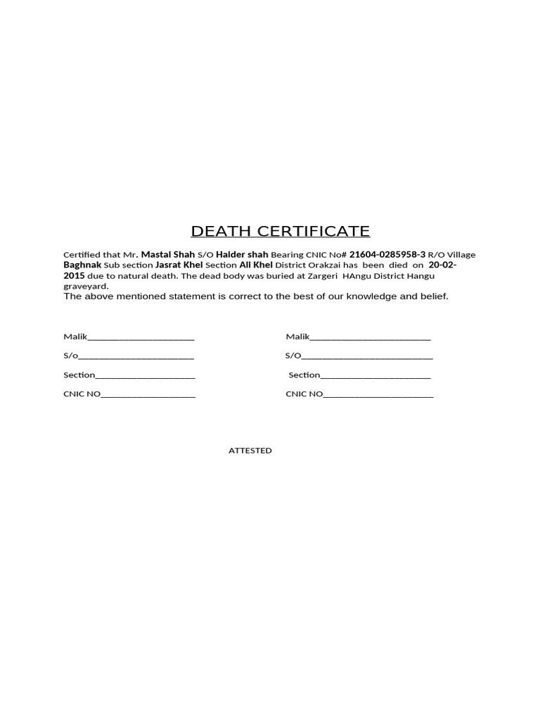 Death Certificate 1234 | PDF