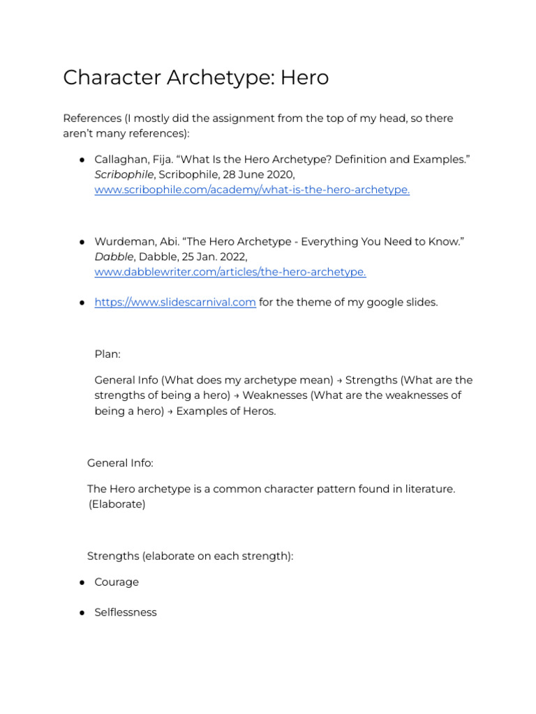 Charecter Archetype - Hero | PDF | Self-Improvement