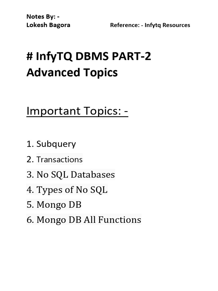 InfyTQ DBMS PART 2 | PDF | Database Transaction | Databases InfyTQ DBMS PART 2 | PDF | Database Transaction | Databases