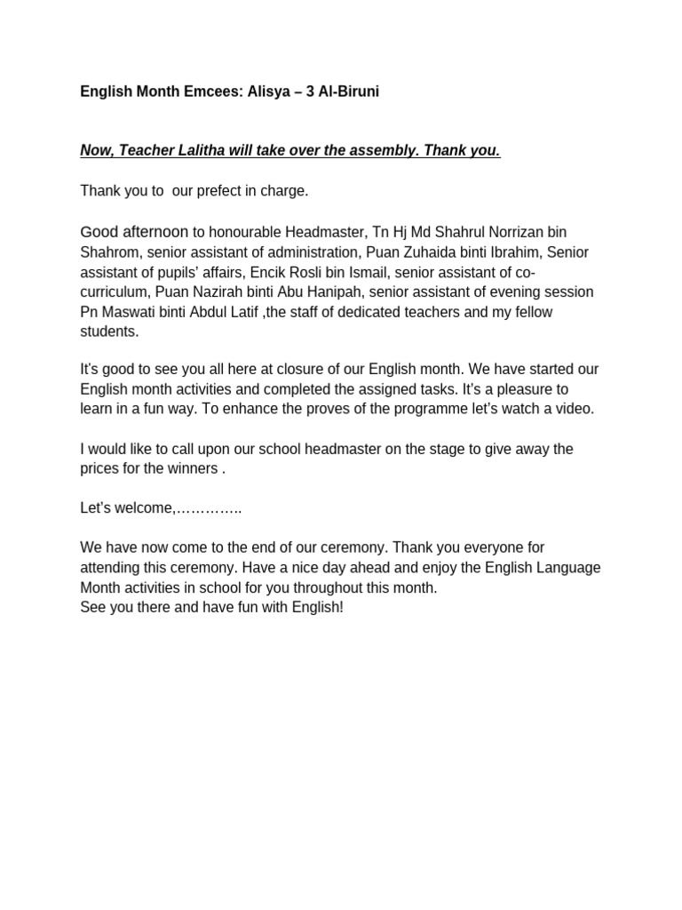 English Month Emcees | PDF