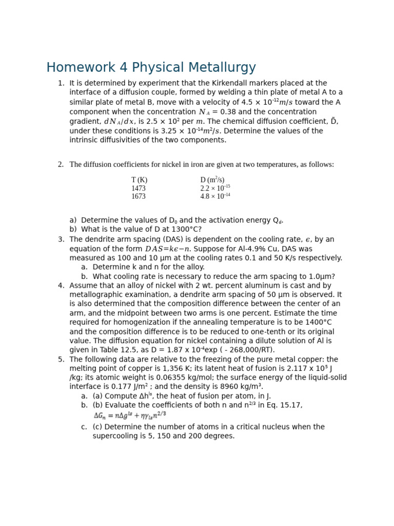 Diffusion and Alloy Properties Analysis | PDF