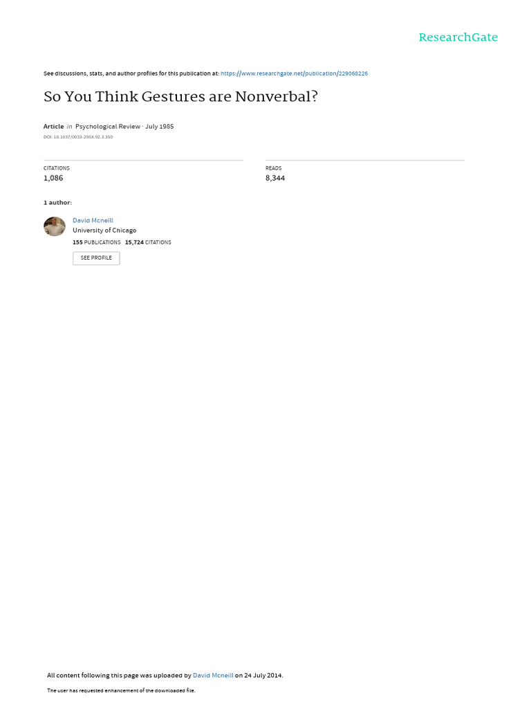 David Mcneill: So You Think Gestures Are Non-Verbal? | PDF | Gesture ...