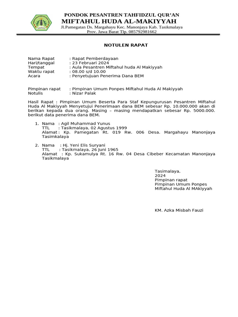 Format Notulen Rapat | PDF