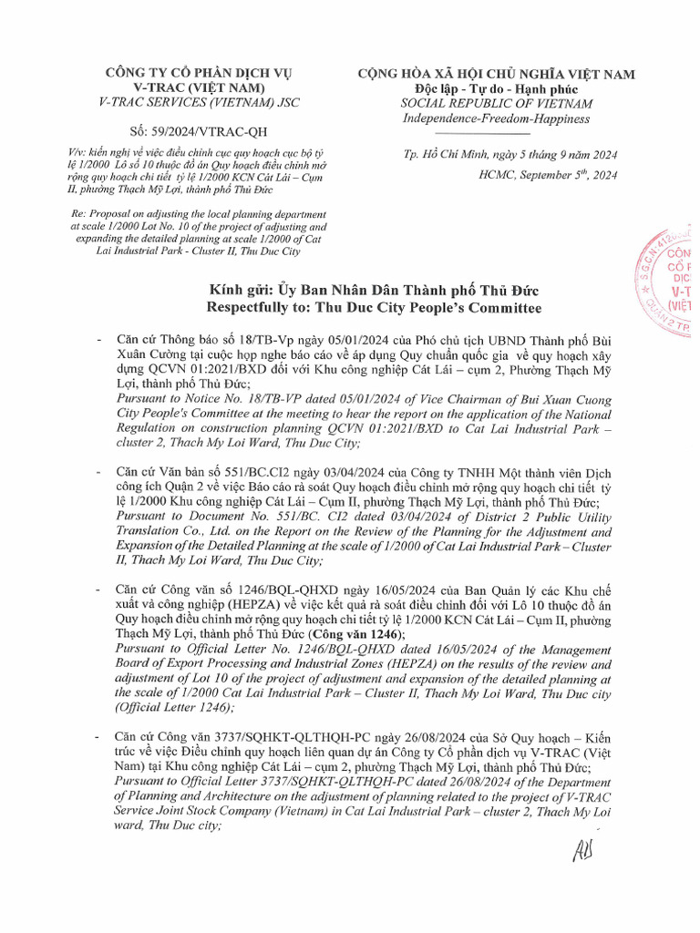 2024-9-5 VTRAC Letter 59 To ThuDuc PC - Ev (Final Sent) | PDF