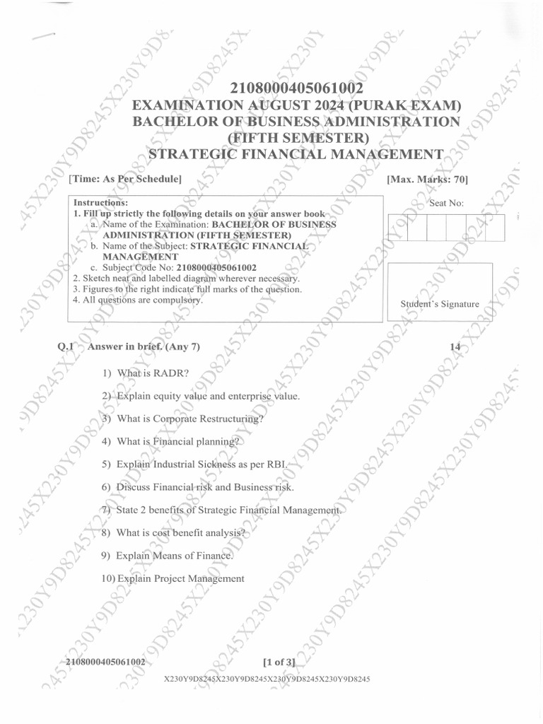 Strategic Financial Management - PAST PAPERS | PDF