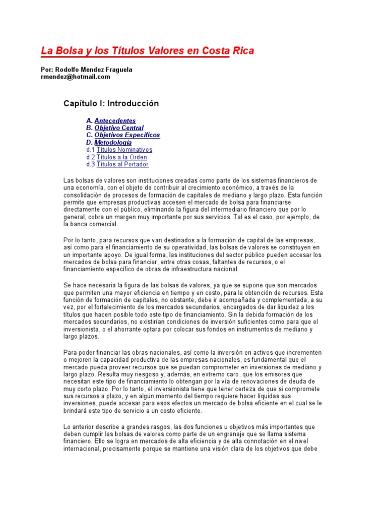 La Bolsa y Los Títulos Valores en Costa Rica | PDF | Bolsa | Compartir ...