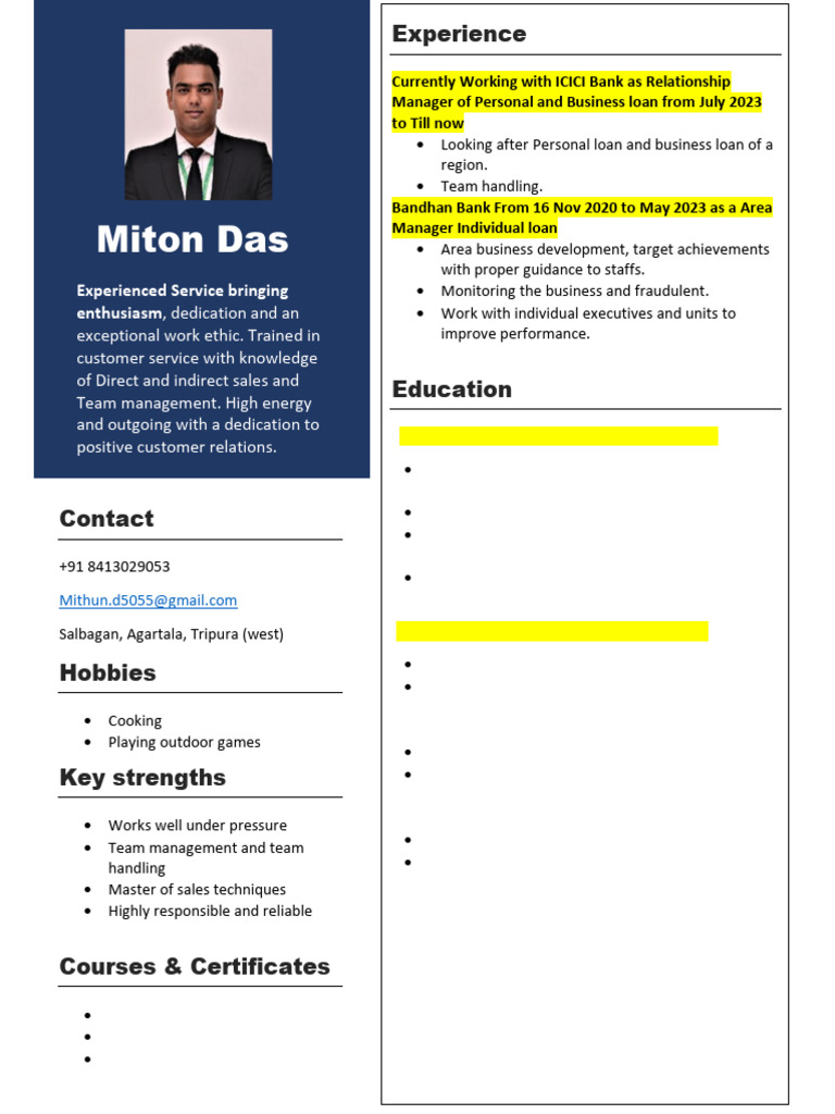 Experienced Relationship Manager Profile | PDF | Business