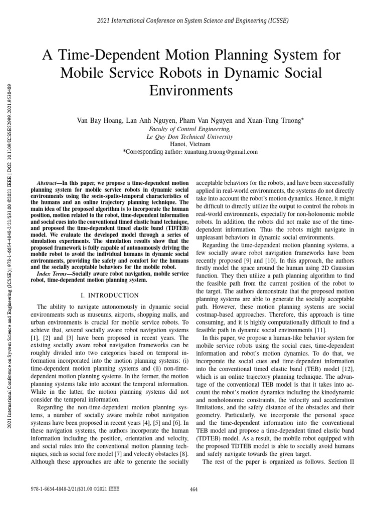 A Time-Dependent Motion Planning System For Mobile Service Robots in Dynamic Social Environments ...