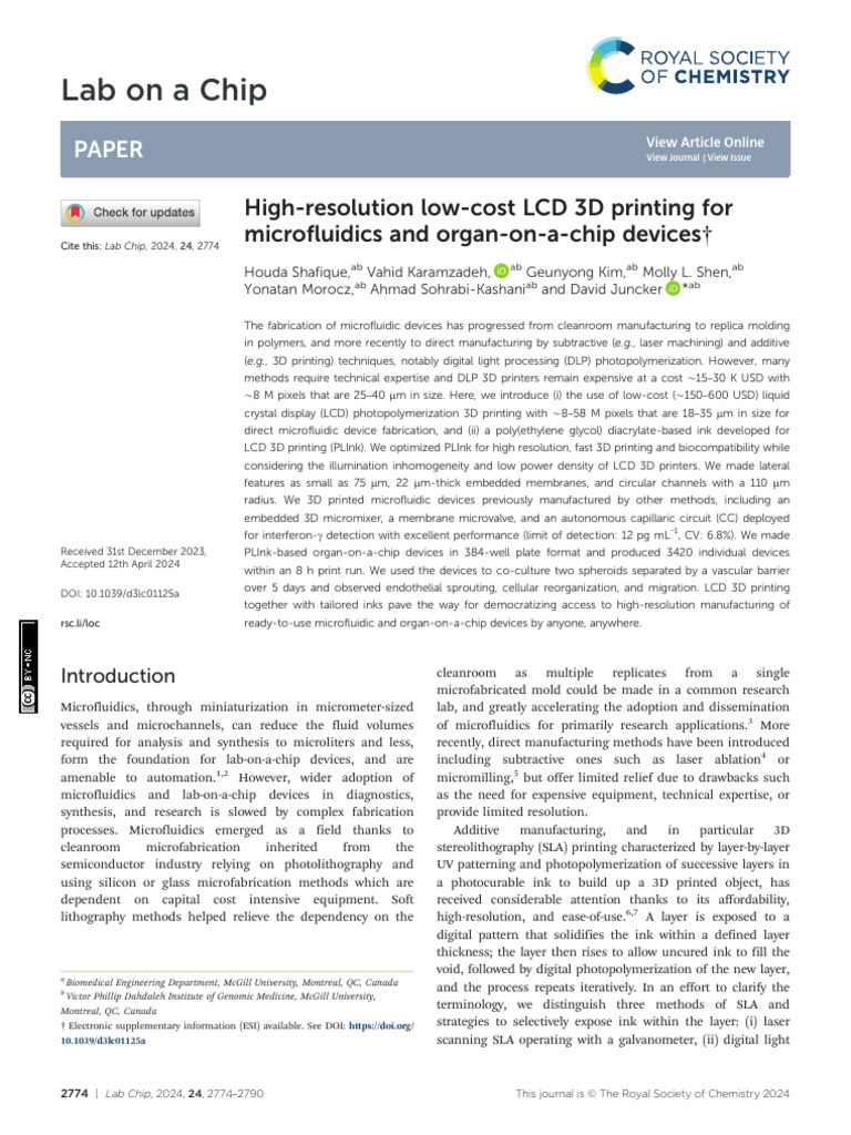 Low-Cost LCD 3D Printing for Microfluidics | PDF | 3 D Printing | Microfluidics