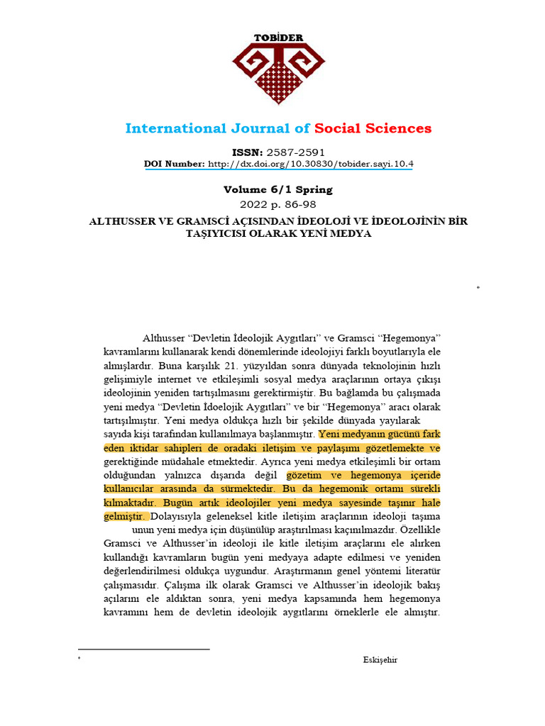 Althusser Ve Gramsc - A - Isindan - Deoloj - Ve - Deoloj - N - N B - R Ta - Iyicisi Olarak Yen ...