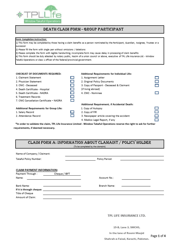 Death Claim Form Individual Group Life Form | PDF