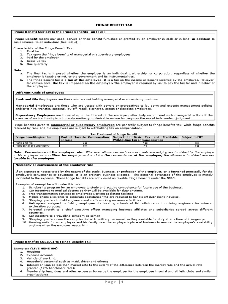 TOPIC 10 - Fringe Benefits | PDF | Employee Benefits | Employment