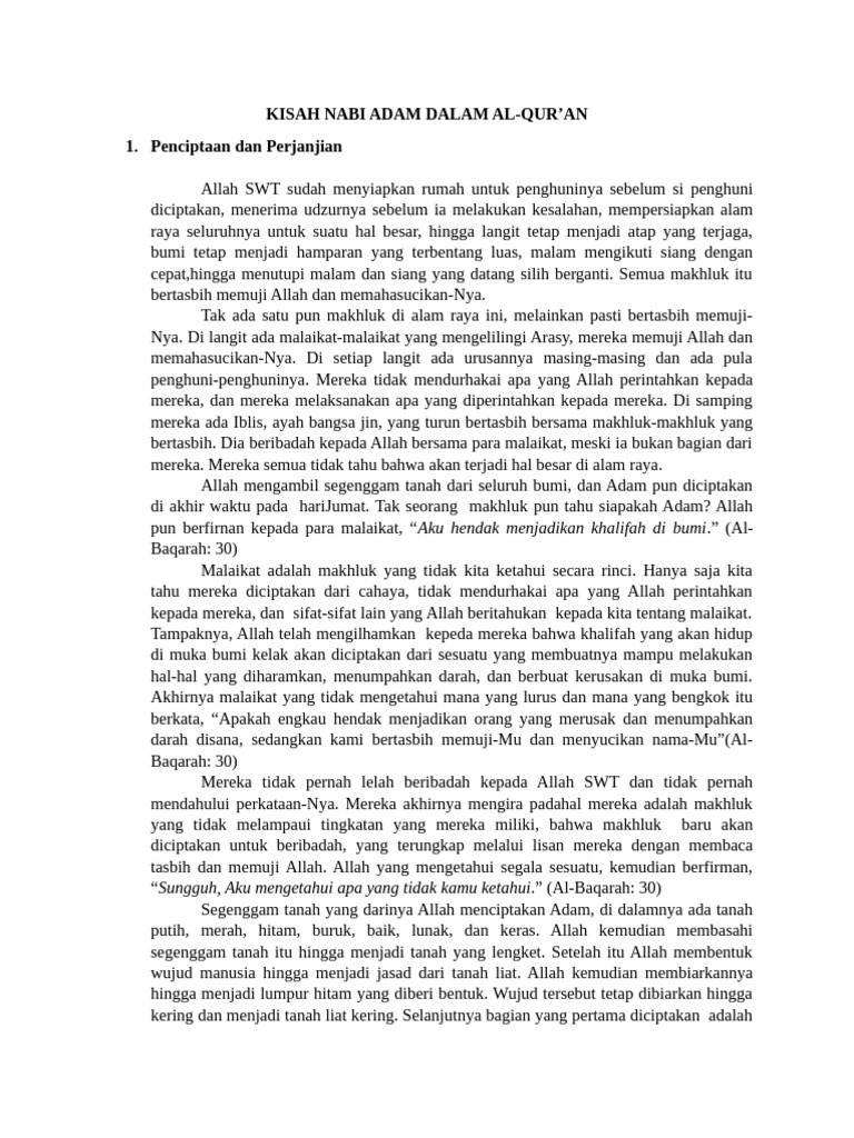 Kisah Penciptaan Nabi Adam dalam Al-Qur'an | PDF | Agama & Spiritualitas