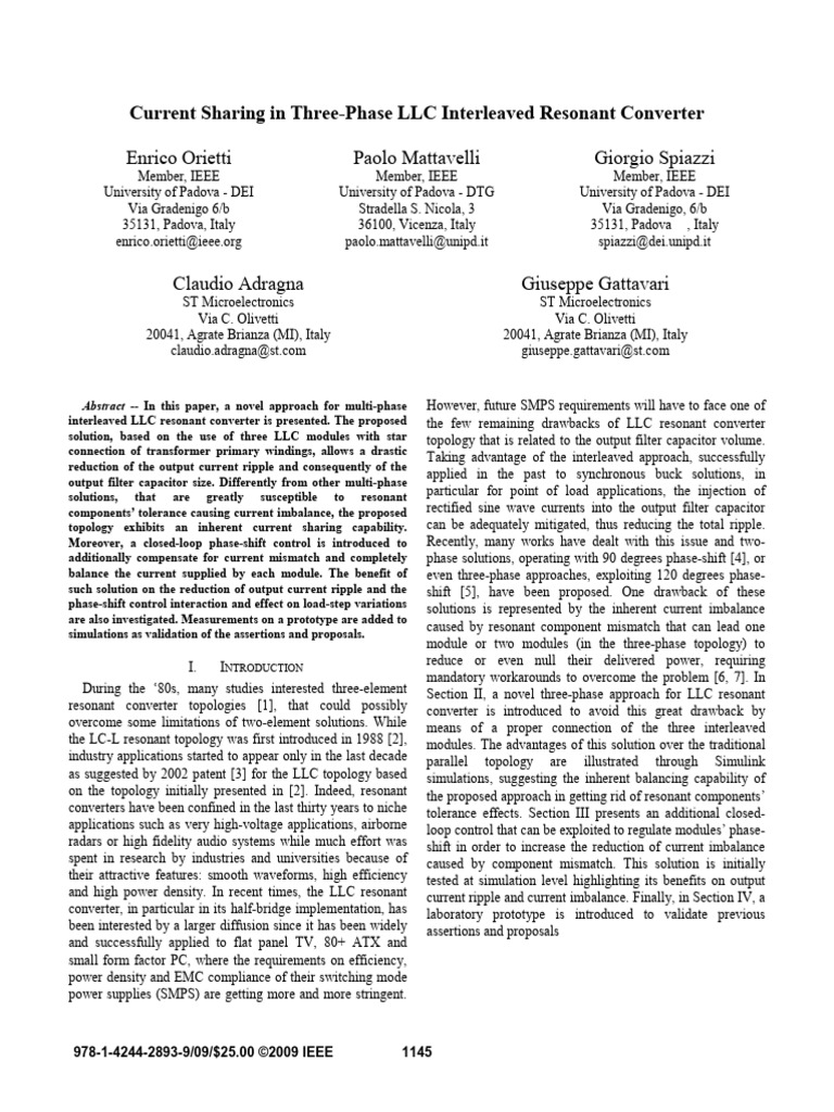 Current Sharing in Three-Phase LLC Interleaved Resonant Converter | PDF ...