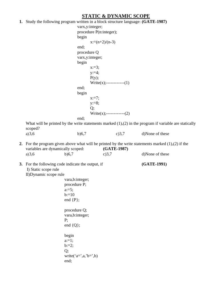 4 Static Dynamic Scope | PDF | Scope (Computer Science) | Computer Engineering